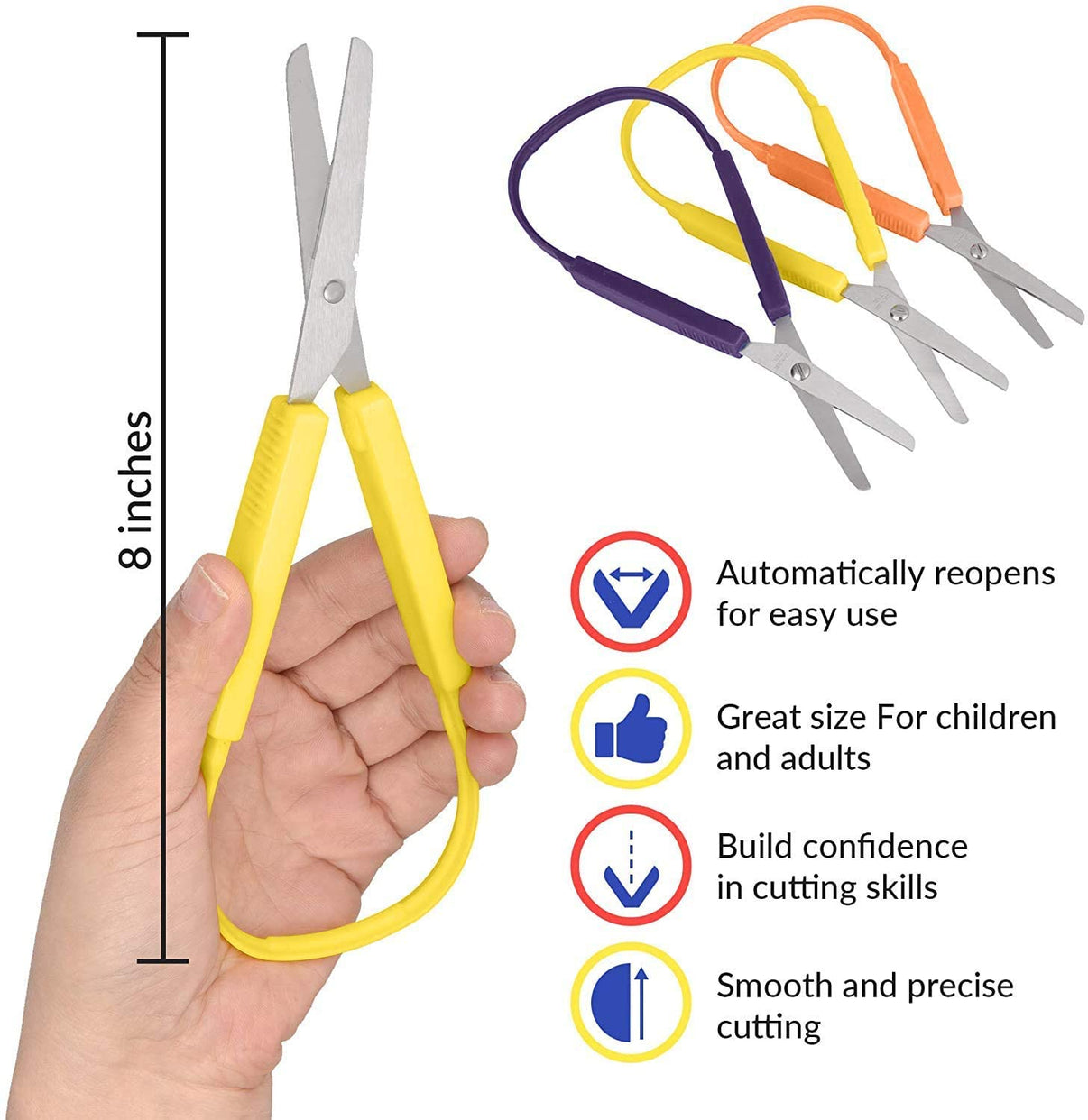 Loop Scissors for Kids (3-Pack) Colorful Looped, Adaptive Design | Rig ...