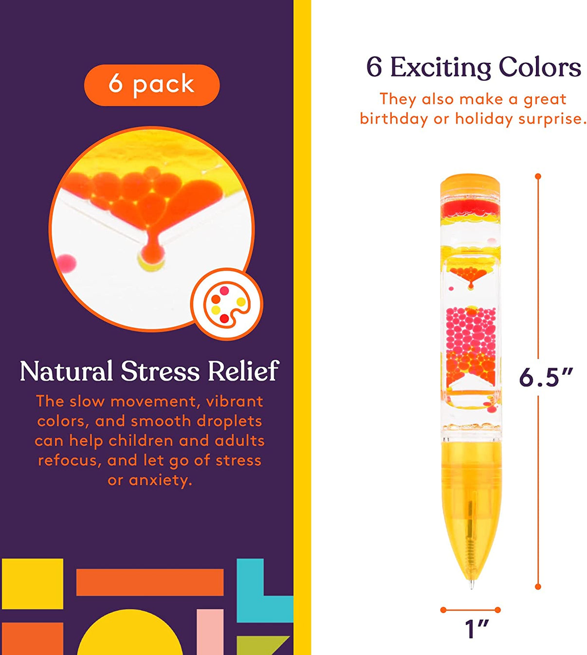 Liquid Motion Pens, 6 Pack Colorful Hourglass Timer Pens with Droplet ...