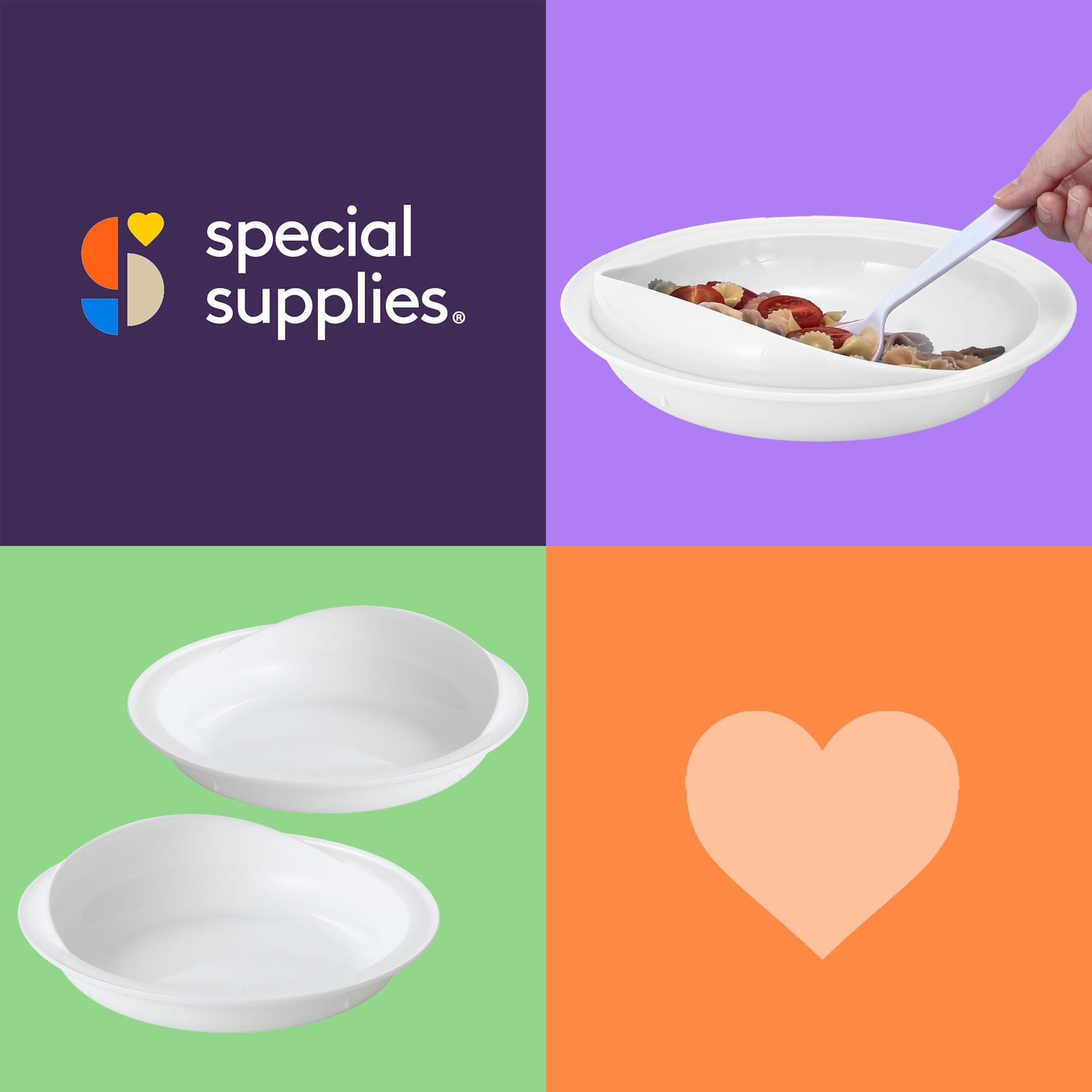 Spill-Proof Scoop Plates – White (2 Pack) – Special Supplies