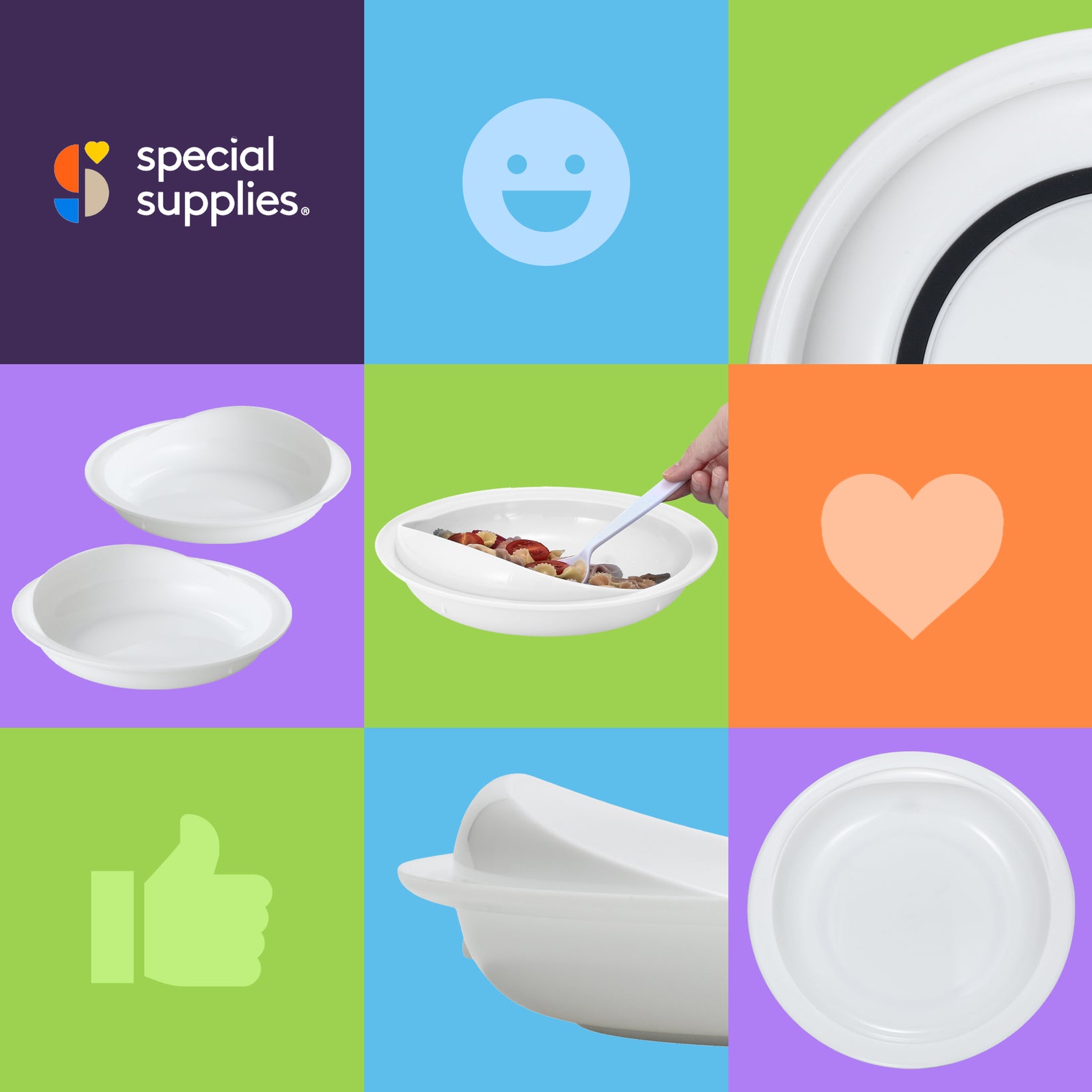 Spill-Proof Scoop Plates – White (2 Pack) – Special Supplies
