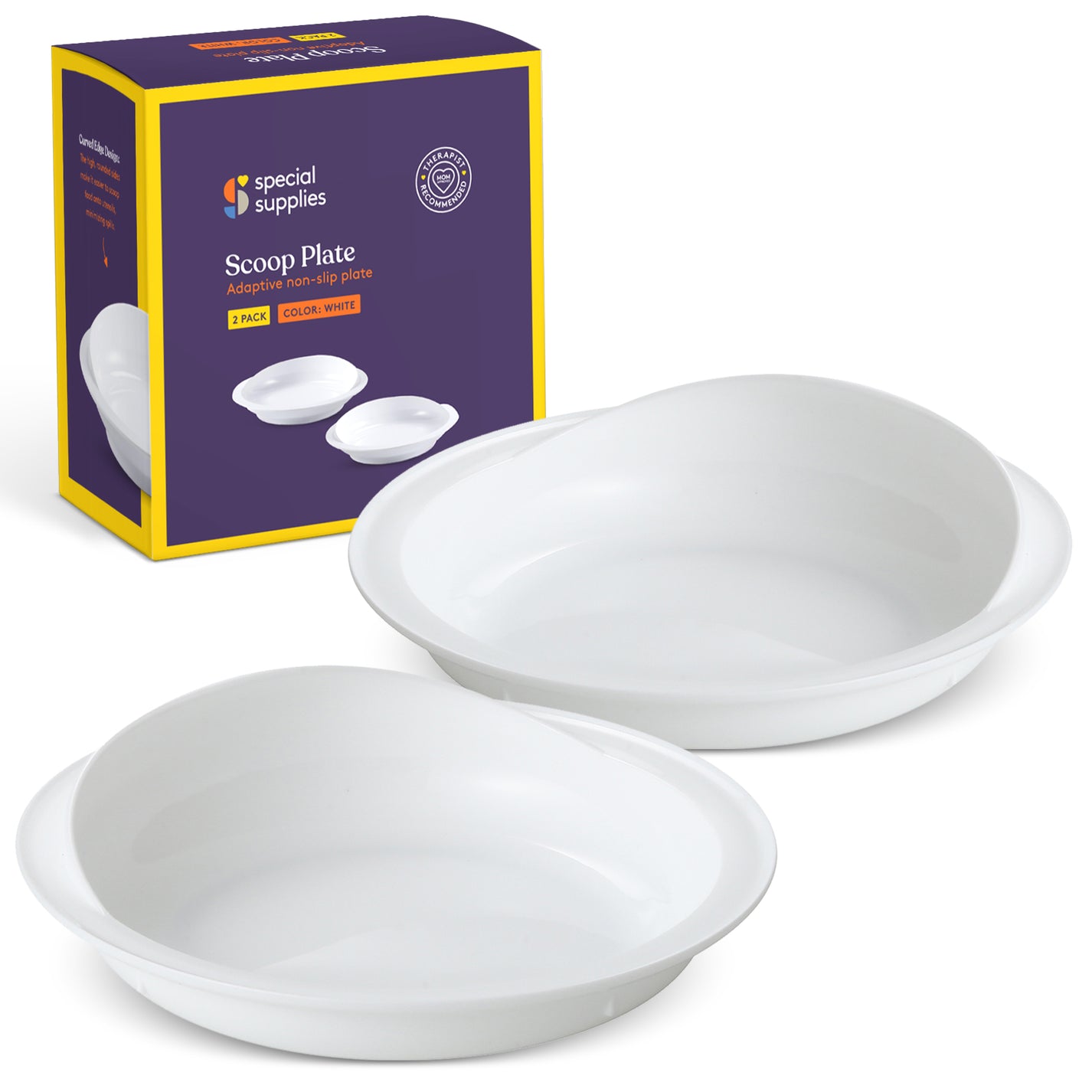 Spill-Proof Scoop Plates – White (2 Pack) – Special Supplies